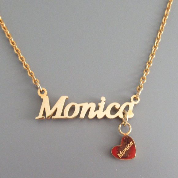 Source Unknown | Jewelry | Monica Name 4k Gold Plated Necklace 16 Long ...